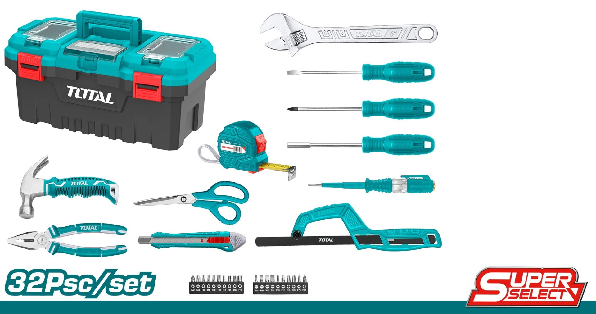 TOTAL 32 Pcs Hand Tools Set with Case – Durable & Practical