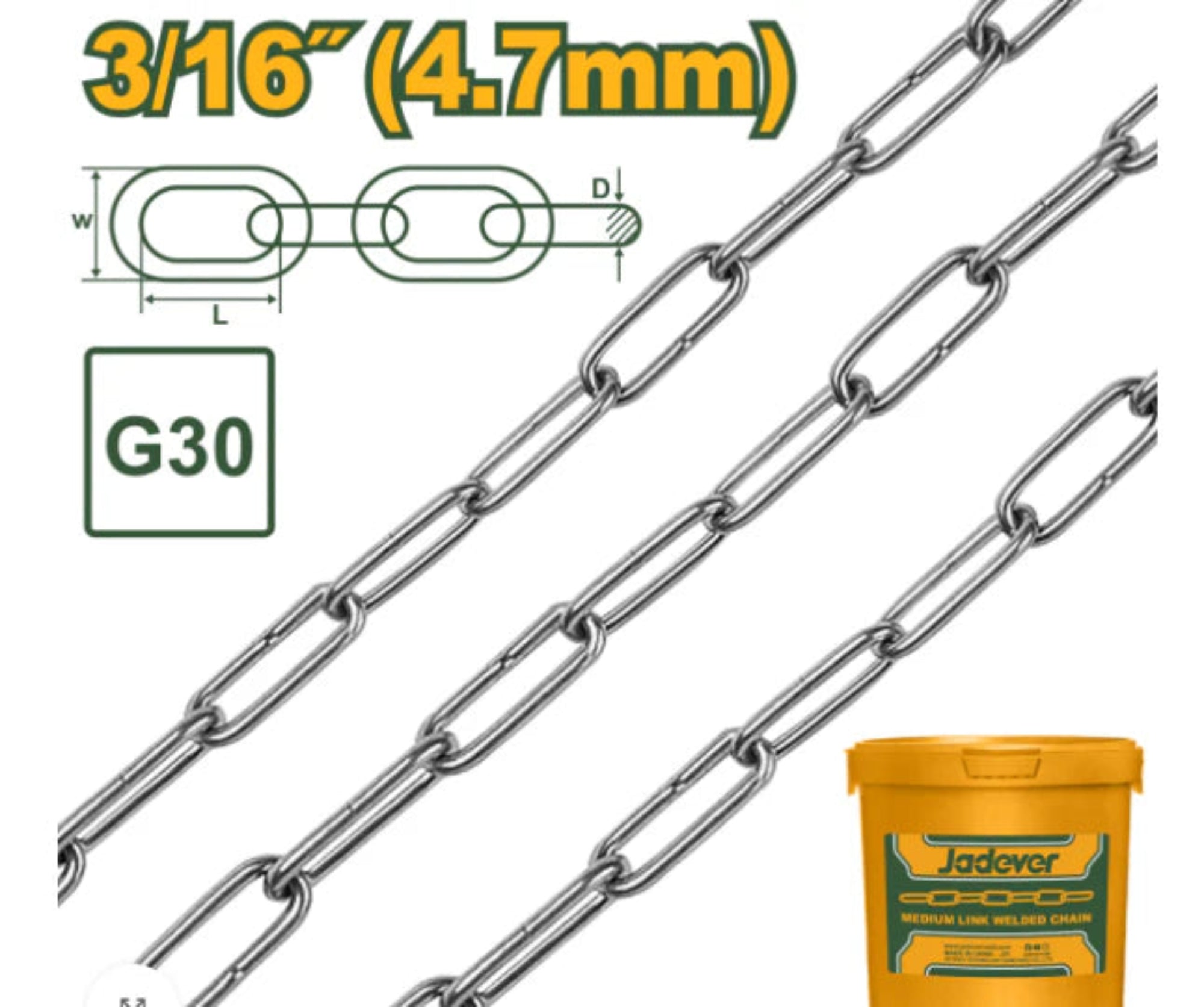 Jadever Steel Chain 5mm Plastic Coated 50m Durable