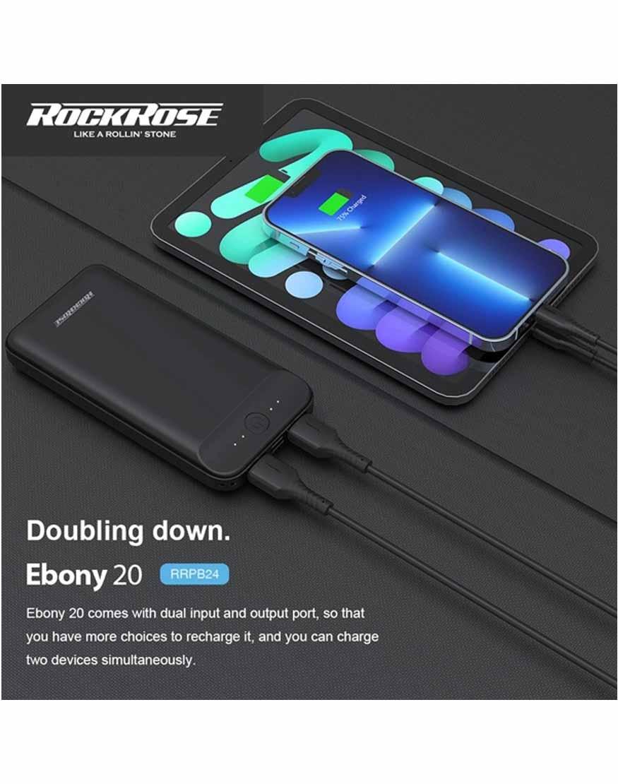Rockrose Power Bank 20000mAh Fast Charging 2.1A with Dual